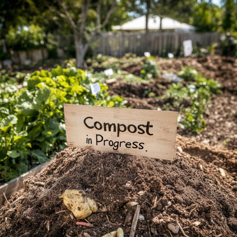 Compost Pile with Sign in Garden Stock Illustration - Illustration of ...