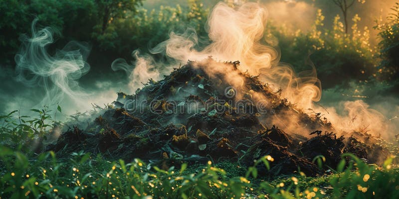 Compost Pile Steaming Early Morning Breaks Down Organic Material Stock ...