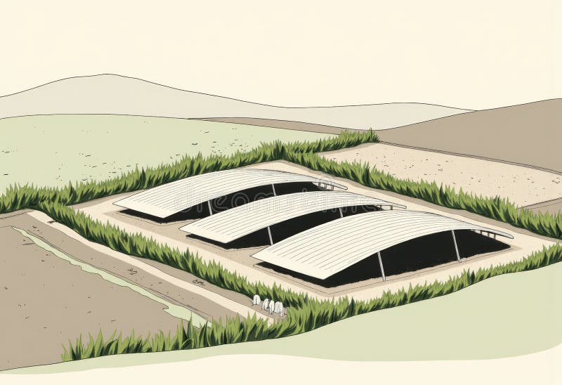 Compost Site Layout Featuring Covered Windrows and Clear Pathways Stock ...