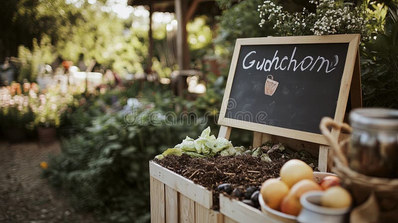 Compost Station with Cute Sign at Eco-conscious Wedding . Stock Photo ...
