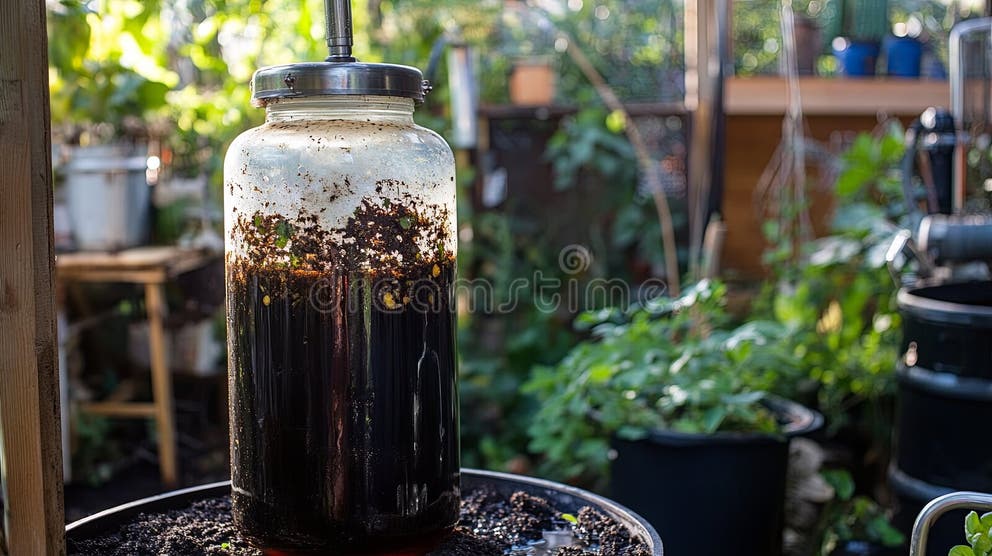 Compost Tea Being Brewed in a Backyard Regenerative Setup . Stock Photo ...