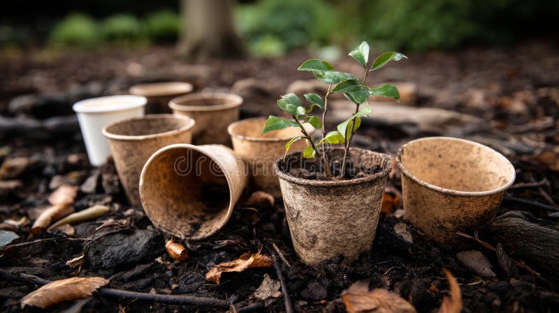 Compostable Coffee Cups Breaking Down in Soil. Recycling of Waste, Zero Waste Production ...