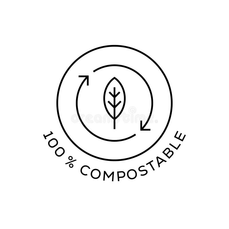 100 Compostable Icon, Minimal Eco Label Vector Badge with Circular ...