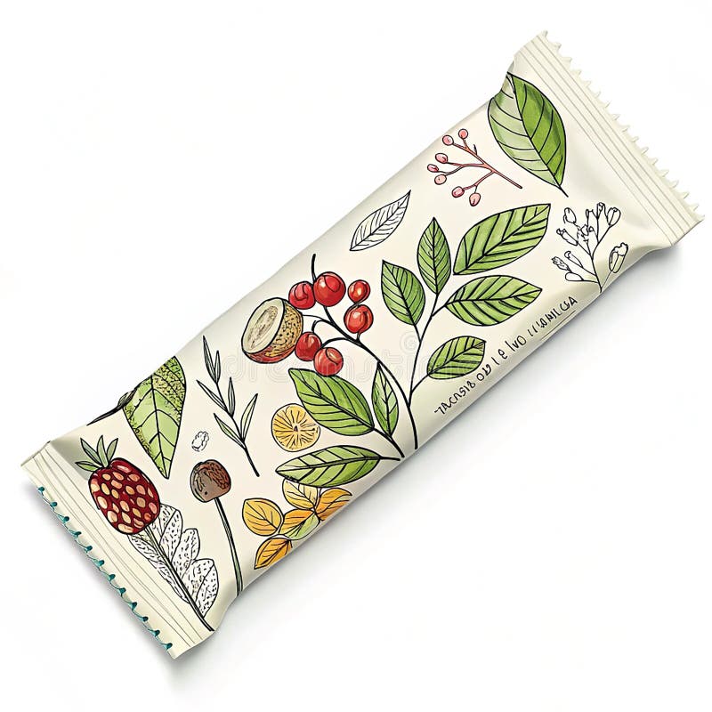 Compostable Protein Bar Wrapper with Hand Drawn Designs Stock ...