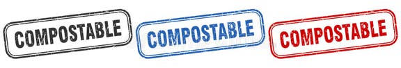 Compostable Square Isolated Sign Set. Compostable Stamp Stock Vector ...