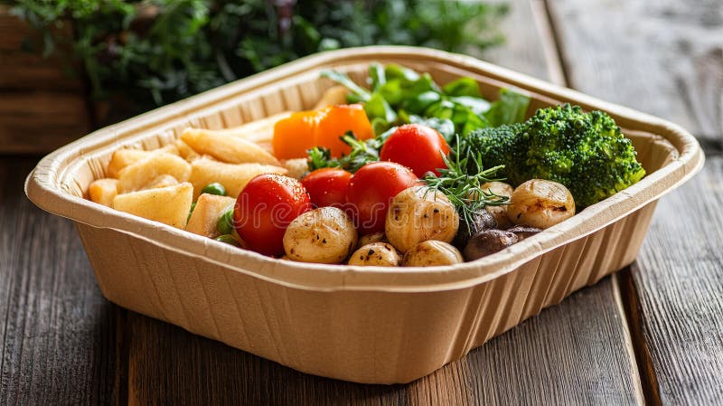 A Compostable Take-out Container Filled with Healthy Food Pic Stock ...