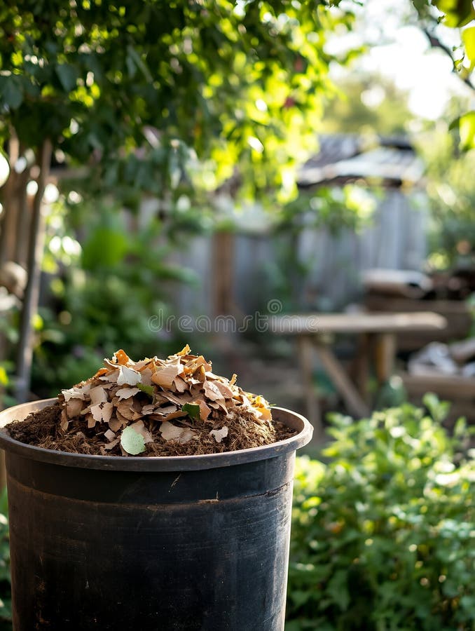 A Composting Bin Filled with Organic Material in a Lush Garden Setting ...