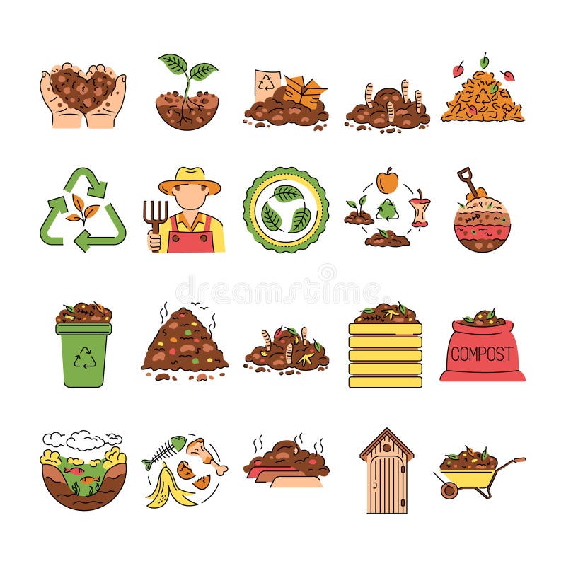 Composting Color Line Icons. Vector Isolated Element Stock Vector ...