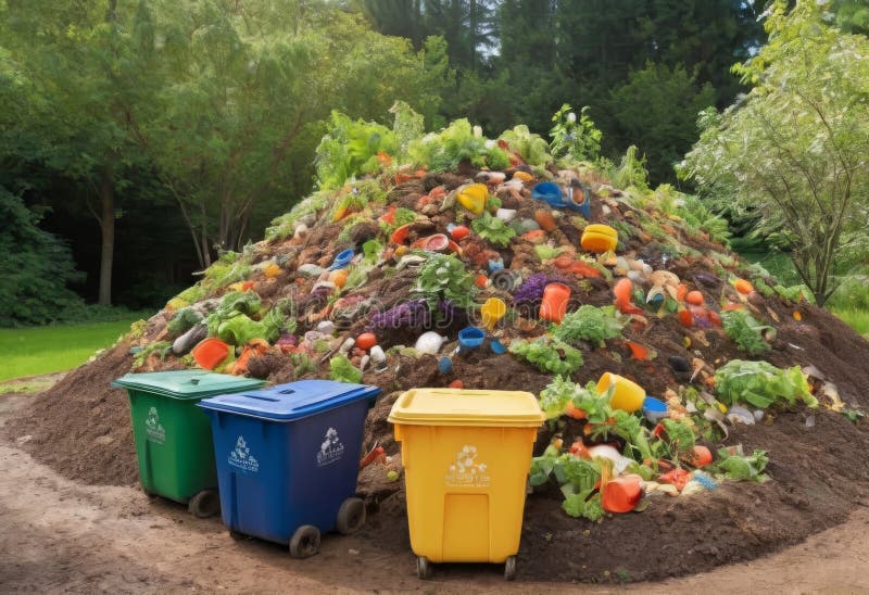 Composting Heap with Recycle Bins Stock Photo - Image of garbage ...