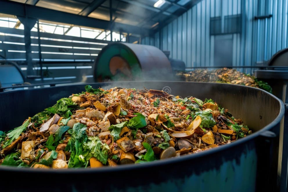 Composting Process Featuring Organic Waste in a Large Container at a ...