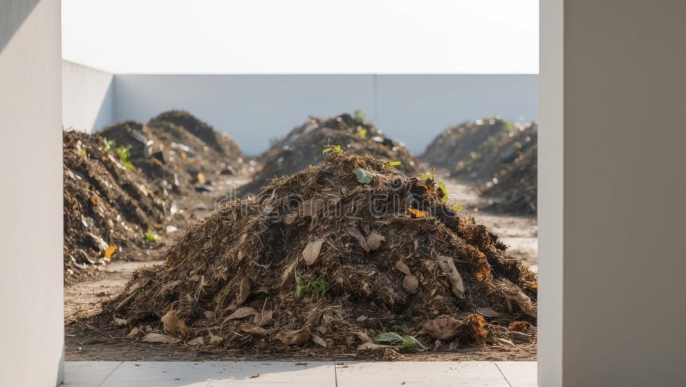 Composting Windrows of Organic Waste for Fertilizer Production. Stock ...