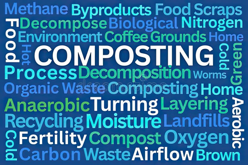 Composting Word Cloud on Blue Background Stock Illustration ...