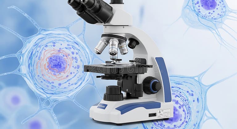 A Compound Light Microscope with Multiple Objective Lenses, an Eyepiece ...