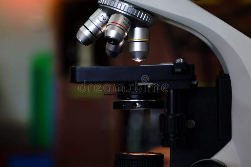Compound Microscope Focuses on the Objective Lens. it is a Biology ...