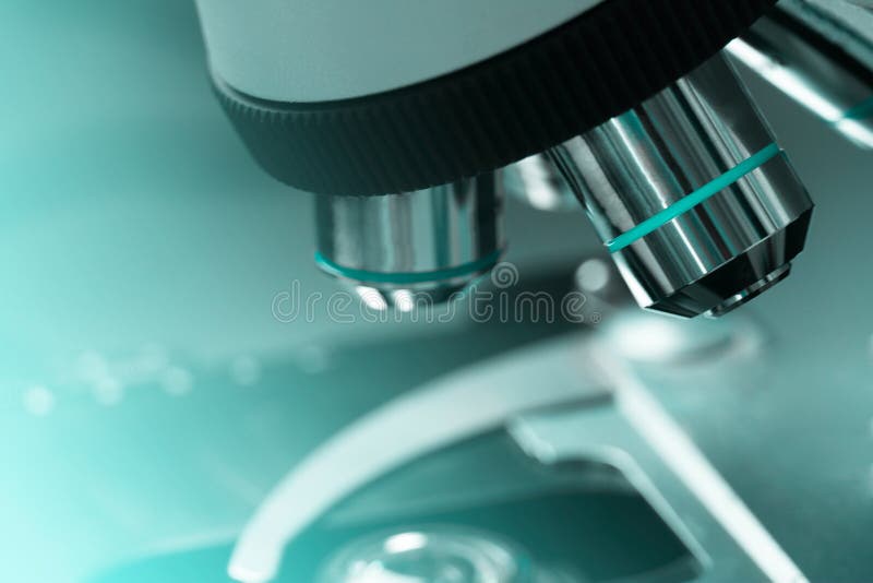 Microscope with Medical Sample Slide in Science Laboratory White ...