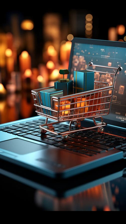 Compras Virtuales Representadas Aisladas Cesta De Laptops Teclado E ...