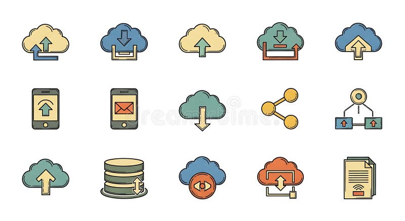 Cloud Computing and Data Technology Icon Set Stock Vector - Illustration of collection, download ...