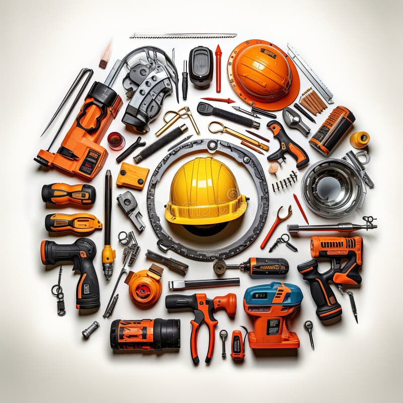 Comprehensive Collection of Essential Construction Tools and Hardhat ...