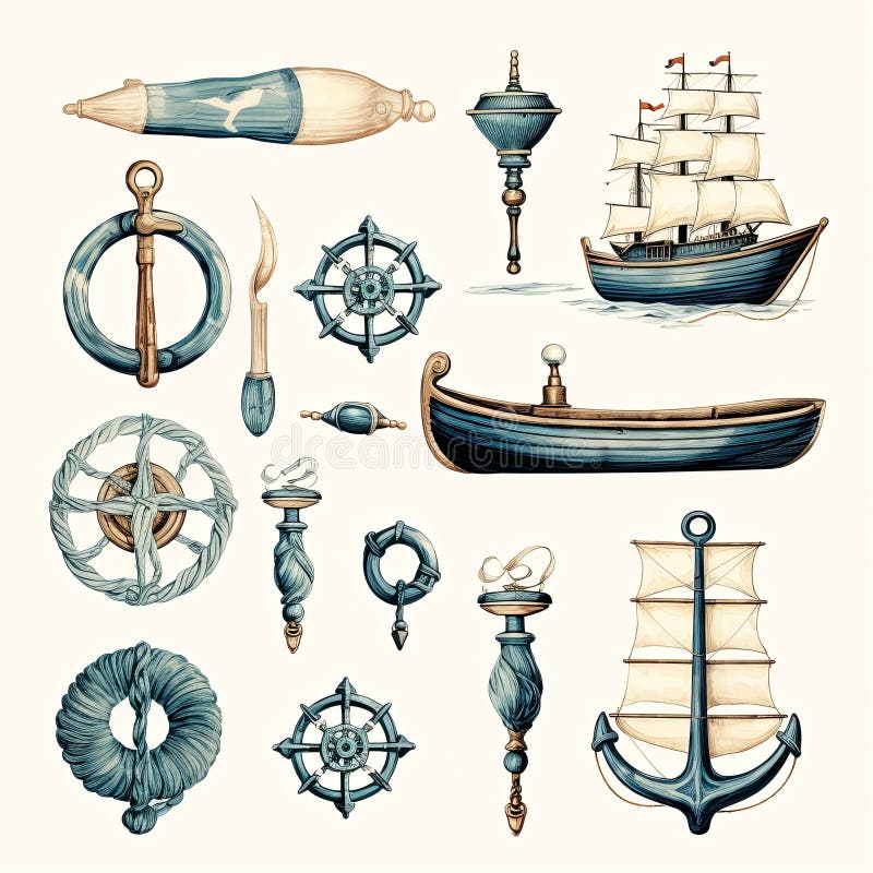 A Comprehensive Collection of Hand-Drawn Vintage Nautical Elements for ...