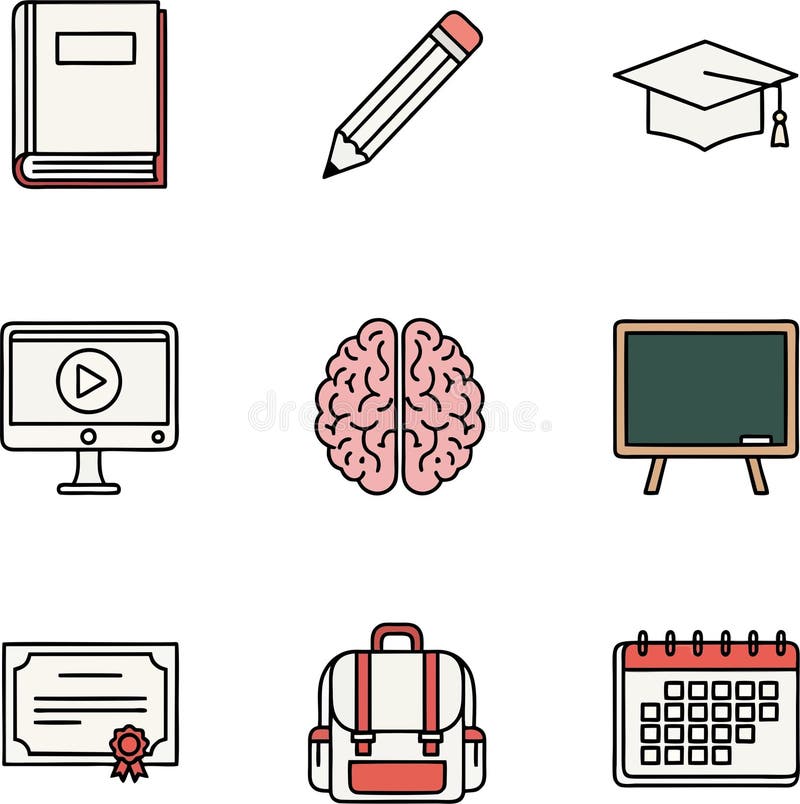 Education and E-Learning School Icon Set Vector Illustration Stock ...