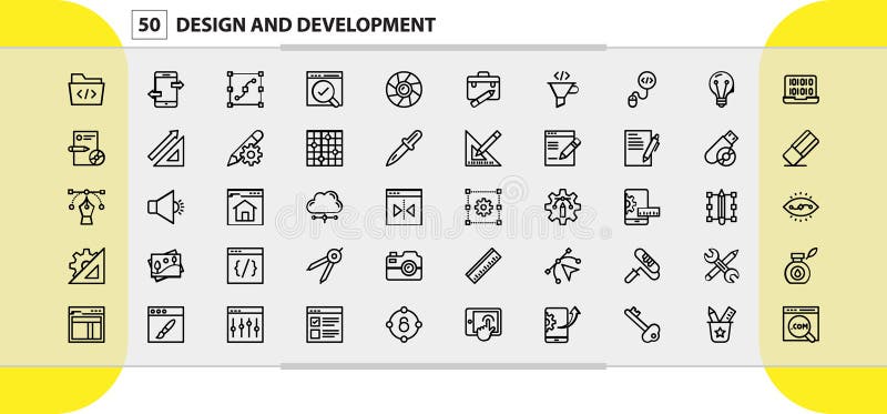 50 Design and Development Line Icons Web Creative Coding Stock Vector - Illustration of ...