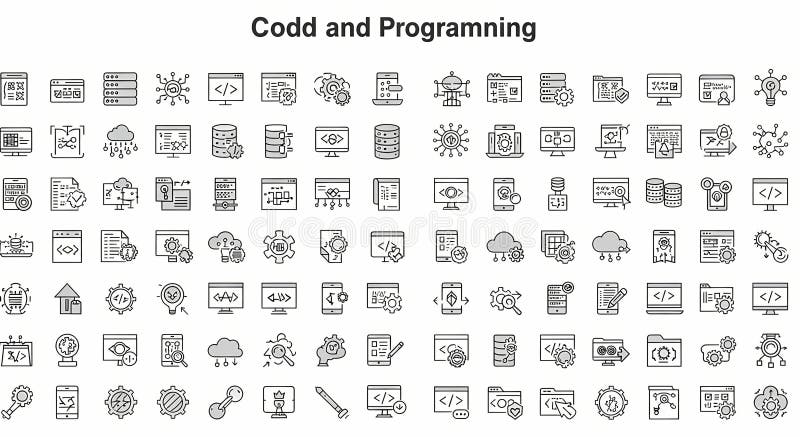 Coding and Programming Line Icons Set Stock Illustration - Illustration ...