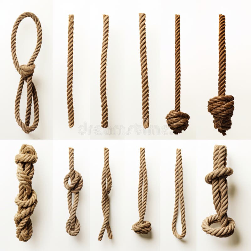 A Comprehensive Collection of Various Rope Knots Displayed on a Clean ...