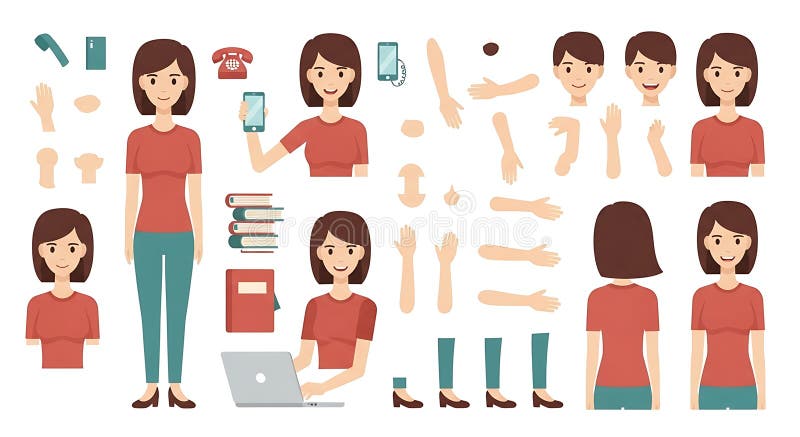 Cartoon Woman Character Constructor Kit for Animation Stock ...