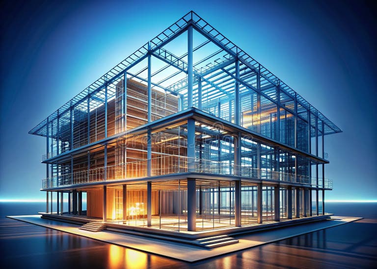 Comprehensive 3D Building Wireframe Blueprint Detailed Structural ...