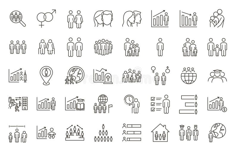 Comprehensive Demographic and Social Trends Icon Set: 40 Thin Line ...