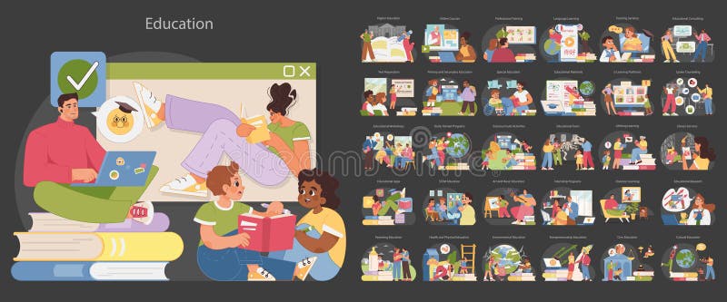 Comprehensive Education Set. Flat Vector Illustration Stock Vector ...