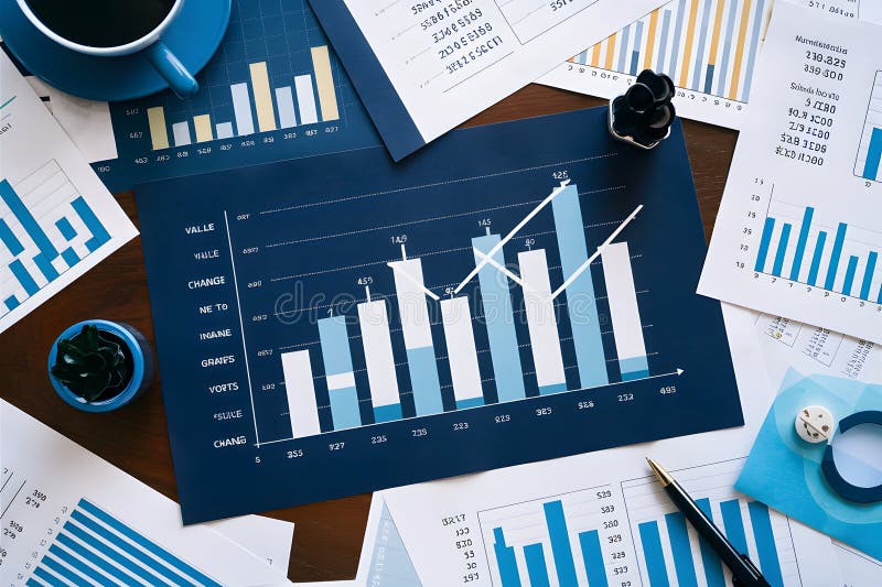 Comprehensive Financial Data Analysis Desk with Blue and White Bar ...