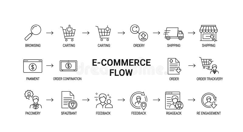 E-commerce Flowchart and Online Shopping Process Icons Stock ...