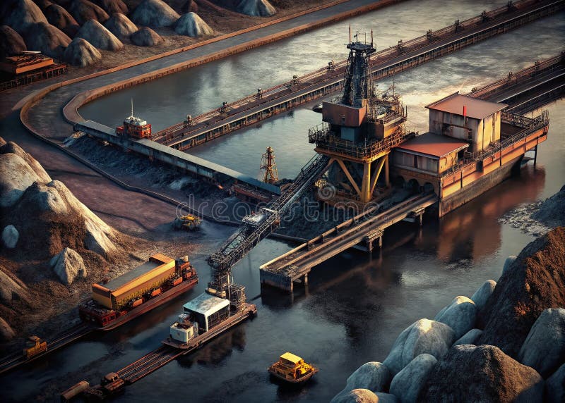 Unloading Coal from the Dry Cargo Ship Stock Vector - Illustration of ...