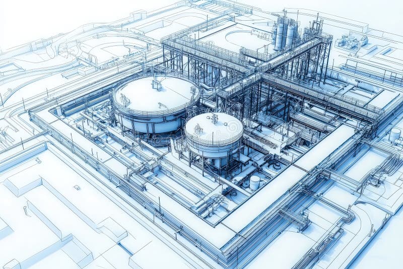 Detailed Industrial Facility Layout Showcases Tanks and Pipelines from ...