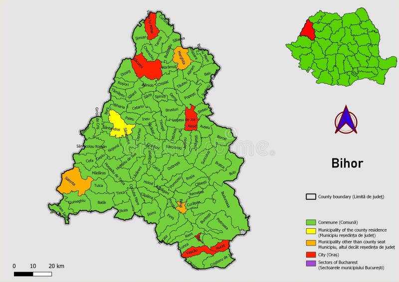 Map of Romania with Administrative Divisions of Bihor County Map with ...