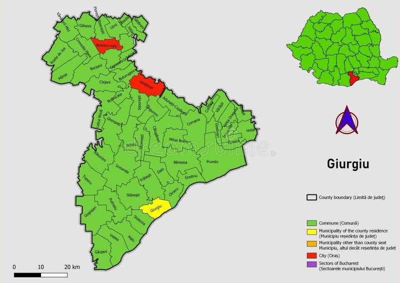 Map of Romania with Administrative Divisions of Giurgiu County Map with ...