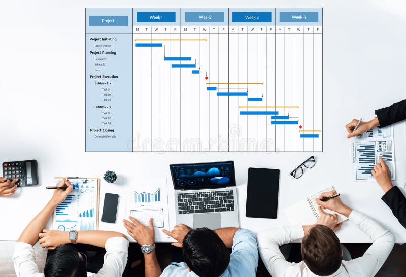 Comprehensive Project Management Overview with Gantt Chart and Team ...