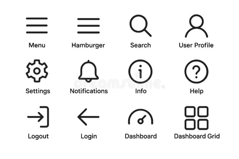 A Set of Minimalist Line Icons for User Interface Design, Including ...