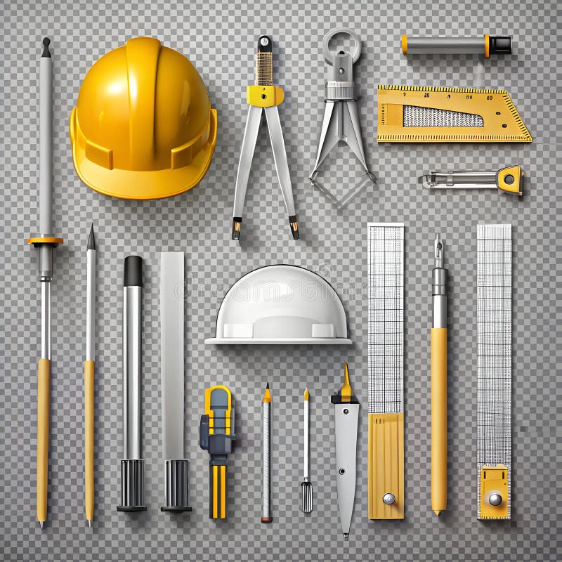Set of Architect Tools Isolated on Transparent Background Stock ...