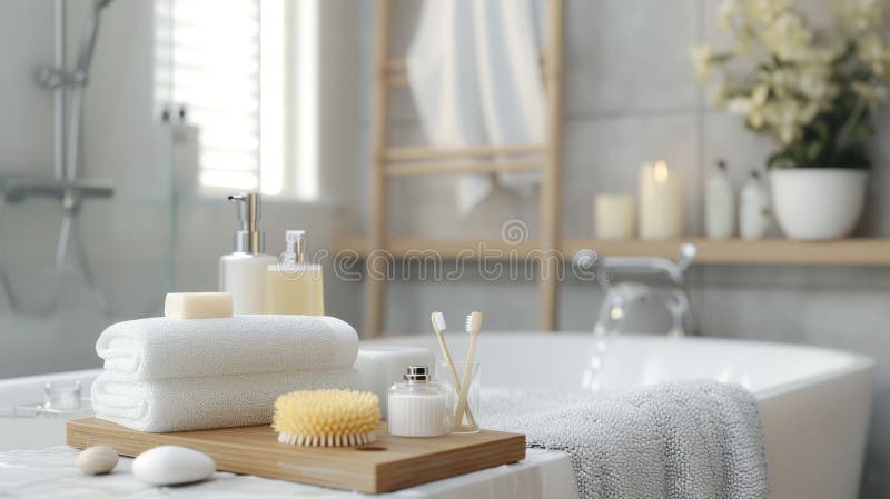 A Comprehensive Set of Bath Accessories and Soap, Perfectly Placed on a ...