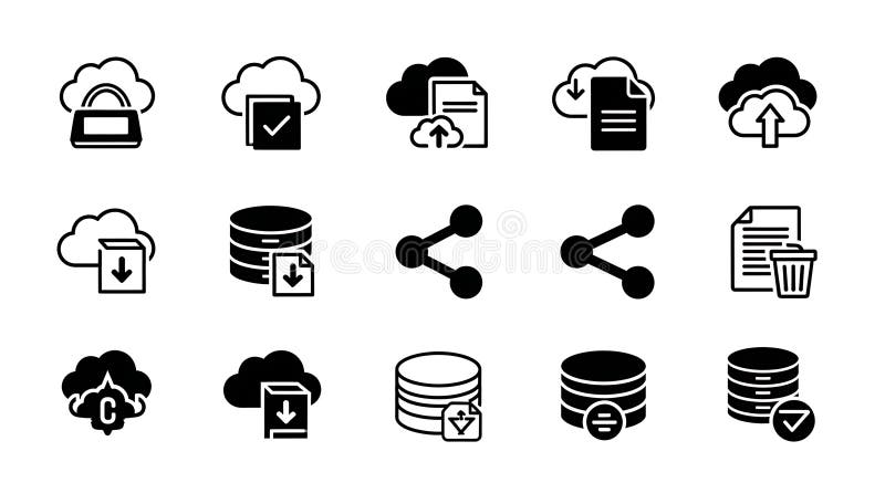 Cloud Computing and Data Management Glyph Icon Set Stock Vector - Illustration of pictogram ...