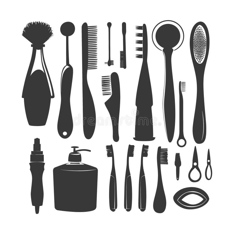 Collection of Black Silhouette Hygiene and Beauty Tools Stock Vector ...