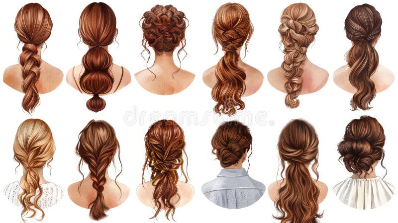 Comprehensive Set of Brown Hair Style PNG Cut Out Elements, Perfect for ...