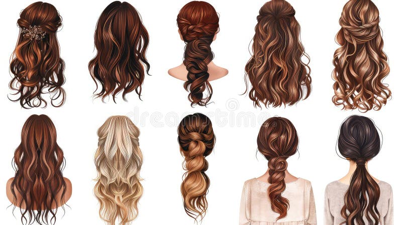 Comprehensive Set of Brown Hair Style PNG Cut Out Elements, Perfect for ...