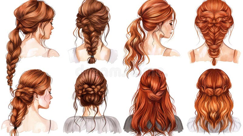 Comprehensive Set of Brown Hair Style PNG Cut Out Elements, Perfect for ...