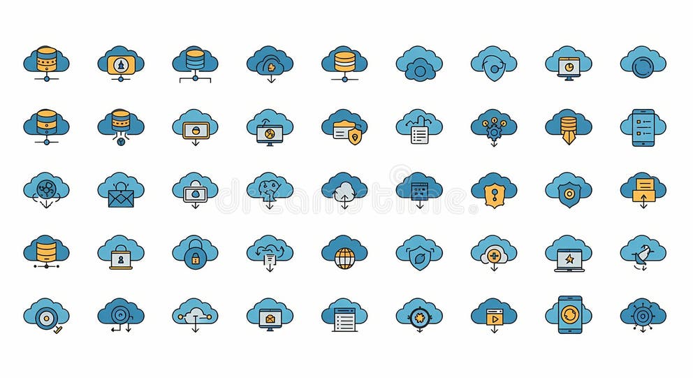 Cloud Computing Icons Set - Data Storage and Security Stock Illustration - Illustration of ...