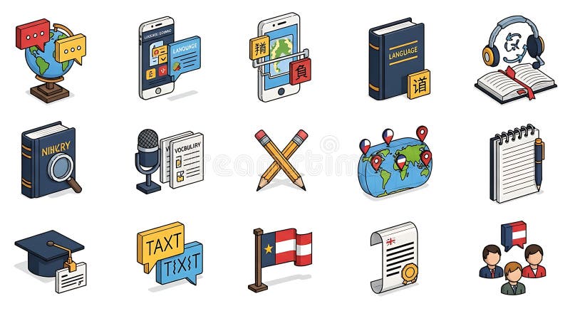 Language Learning and Translation Isometric Icon Set Stock Vector ...