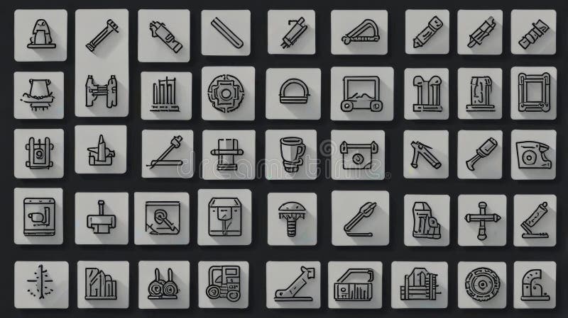 Set of Construction Icons Showing Different Tools and Materials Used in ...