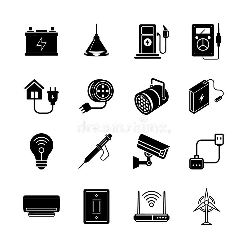 Essential Electrical and Energy Icons Set – Power, Lighting, Charging ...